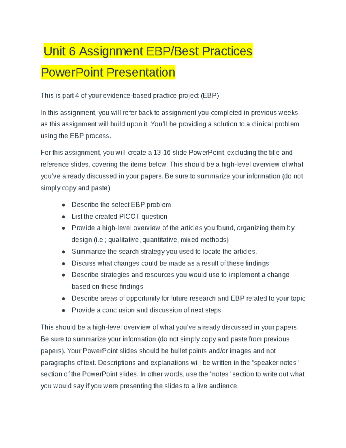 Unit 6 powerpoint paper - Google Docs - Unit 6 Assignment EBP/Best Practices PowerPoint ...