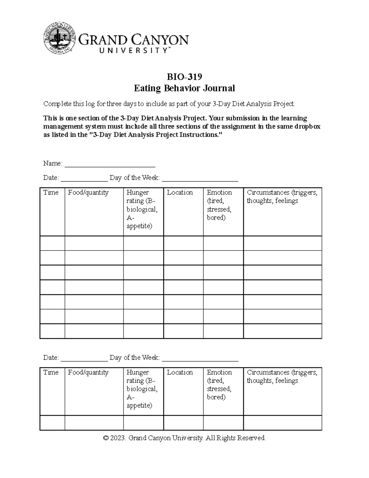 BIO 319 RS Eating Behavior Journal - BIO- Eating Behavior Journal ...