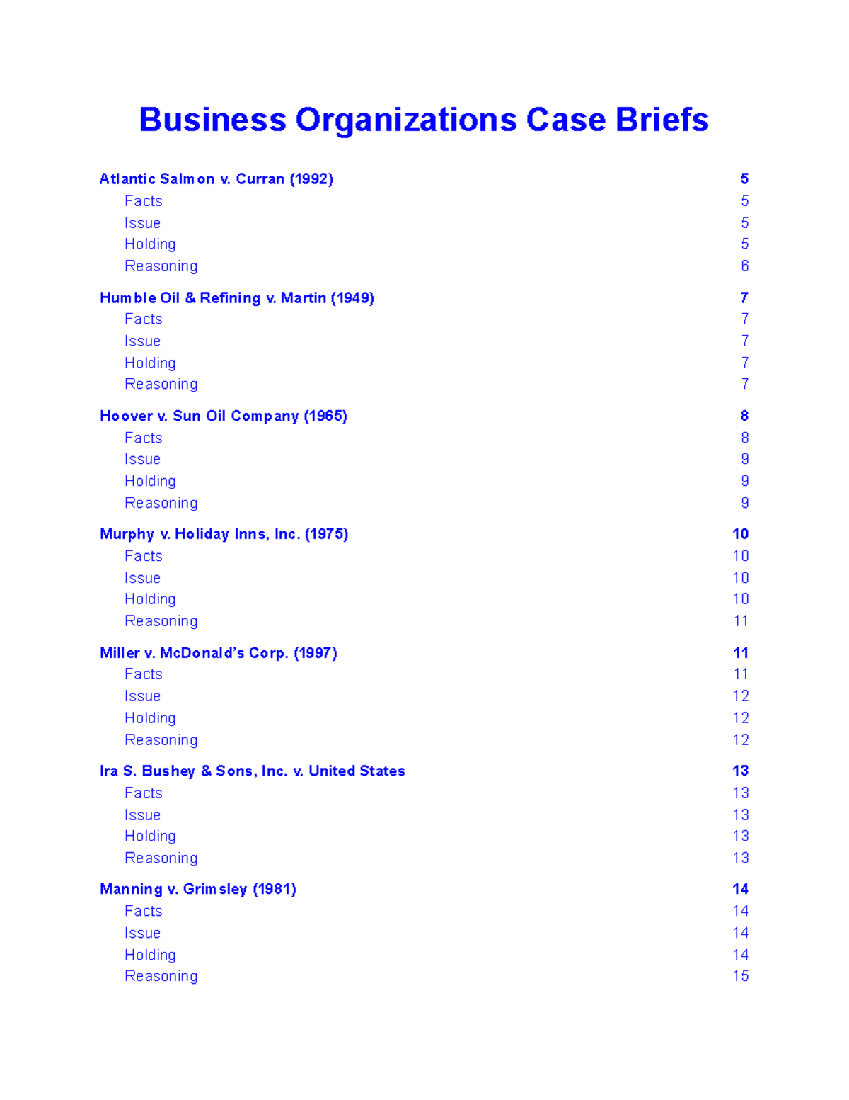 Business Orgs Case Briefs - Business Organizations Case Briefs Atlantic ...