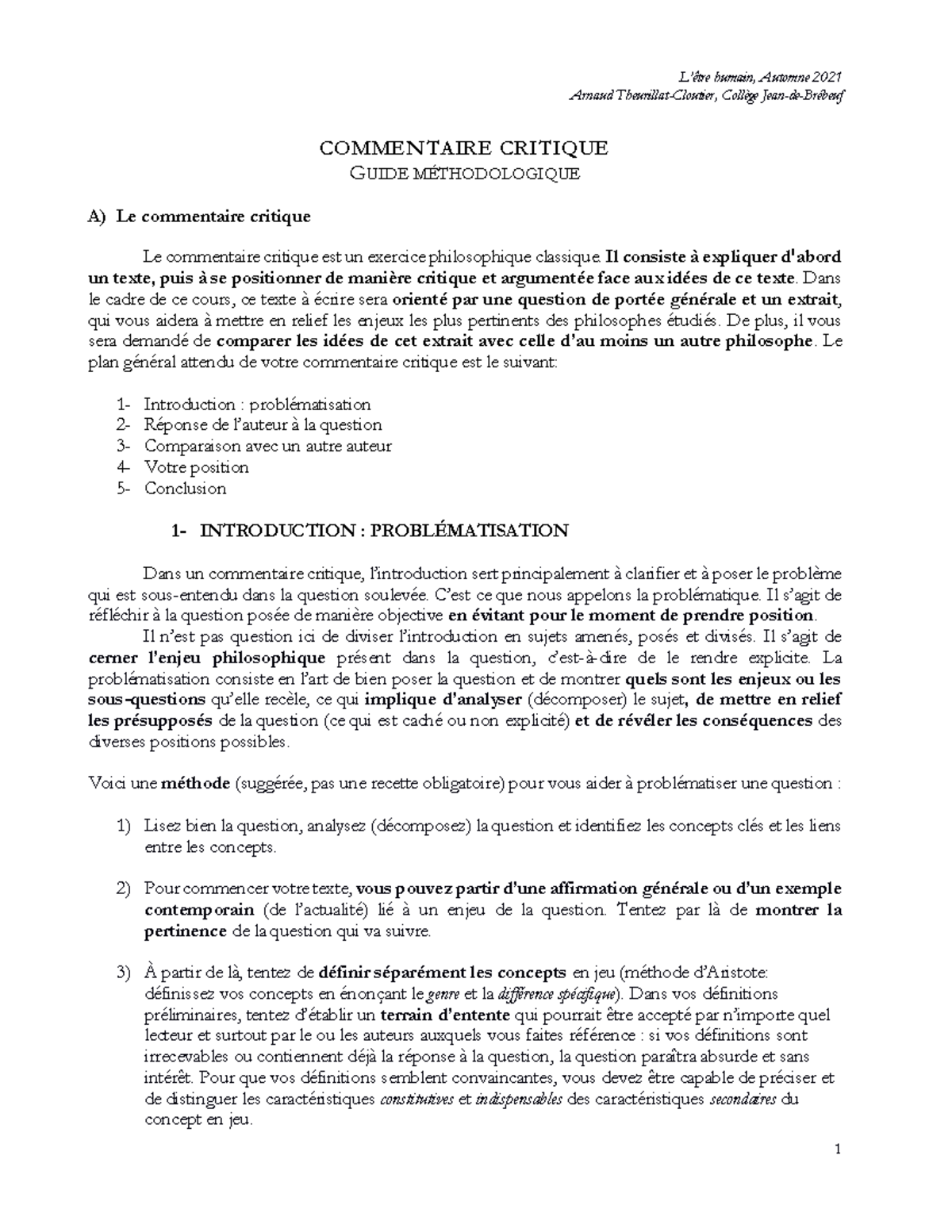 Commentaire critique - Methodologie - Arnaud Theurillat-Cloutier ...