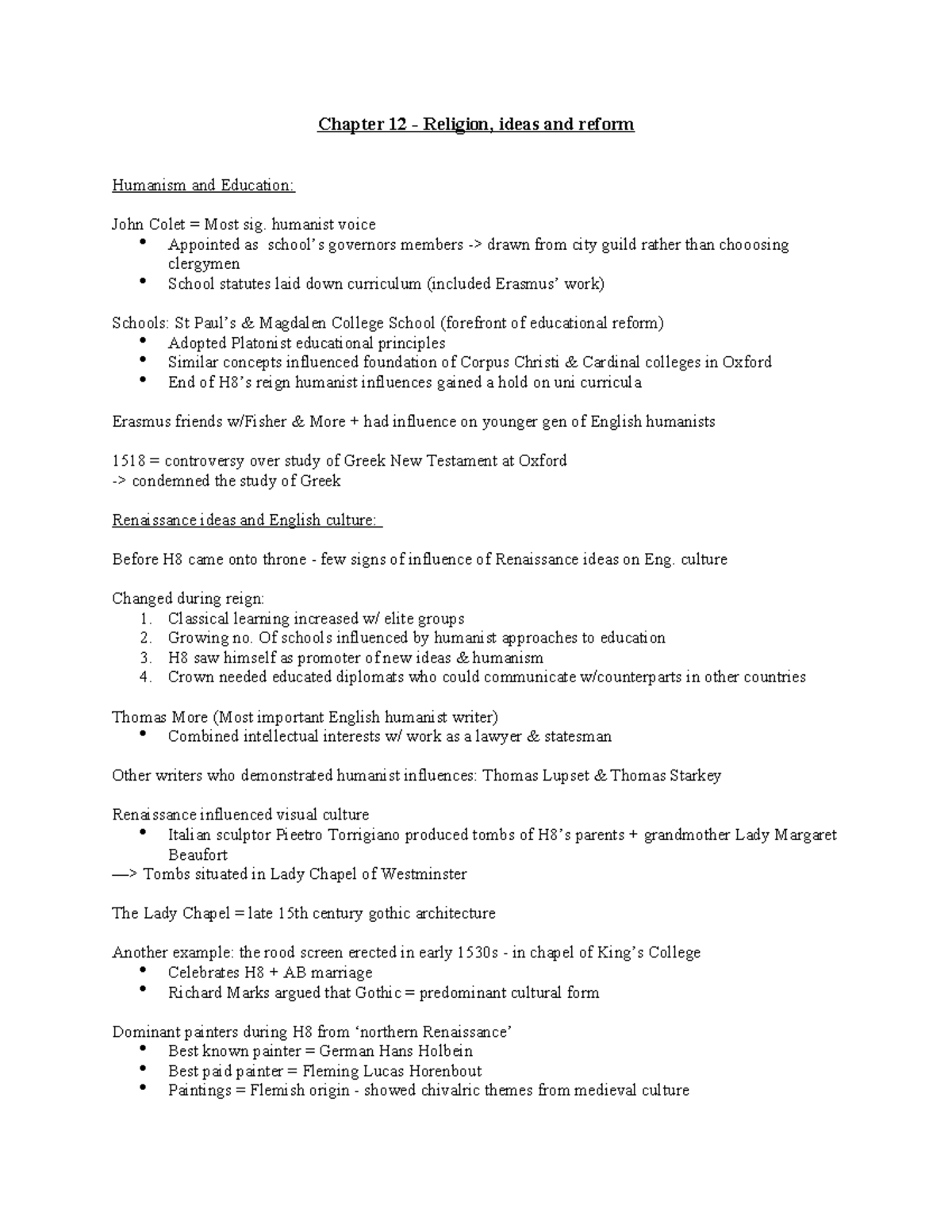 History - Chapter 12 Tudors - Chapter 12 - Religion, ideas and reform ...