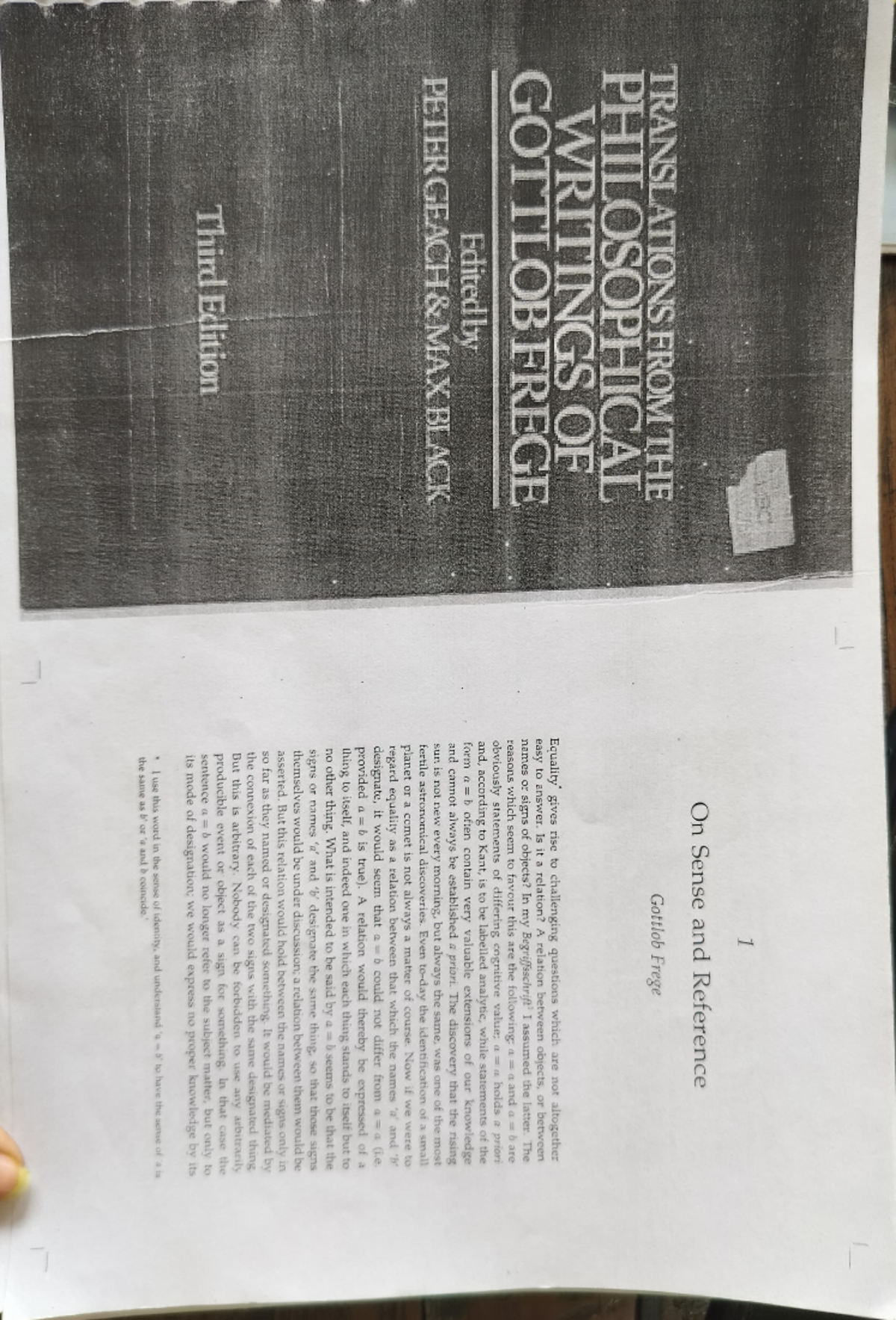 Frege on sense and reference - 1 On Sense and Referen ce Gottl ob Frege ...