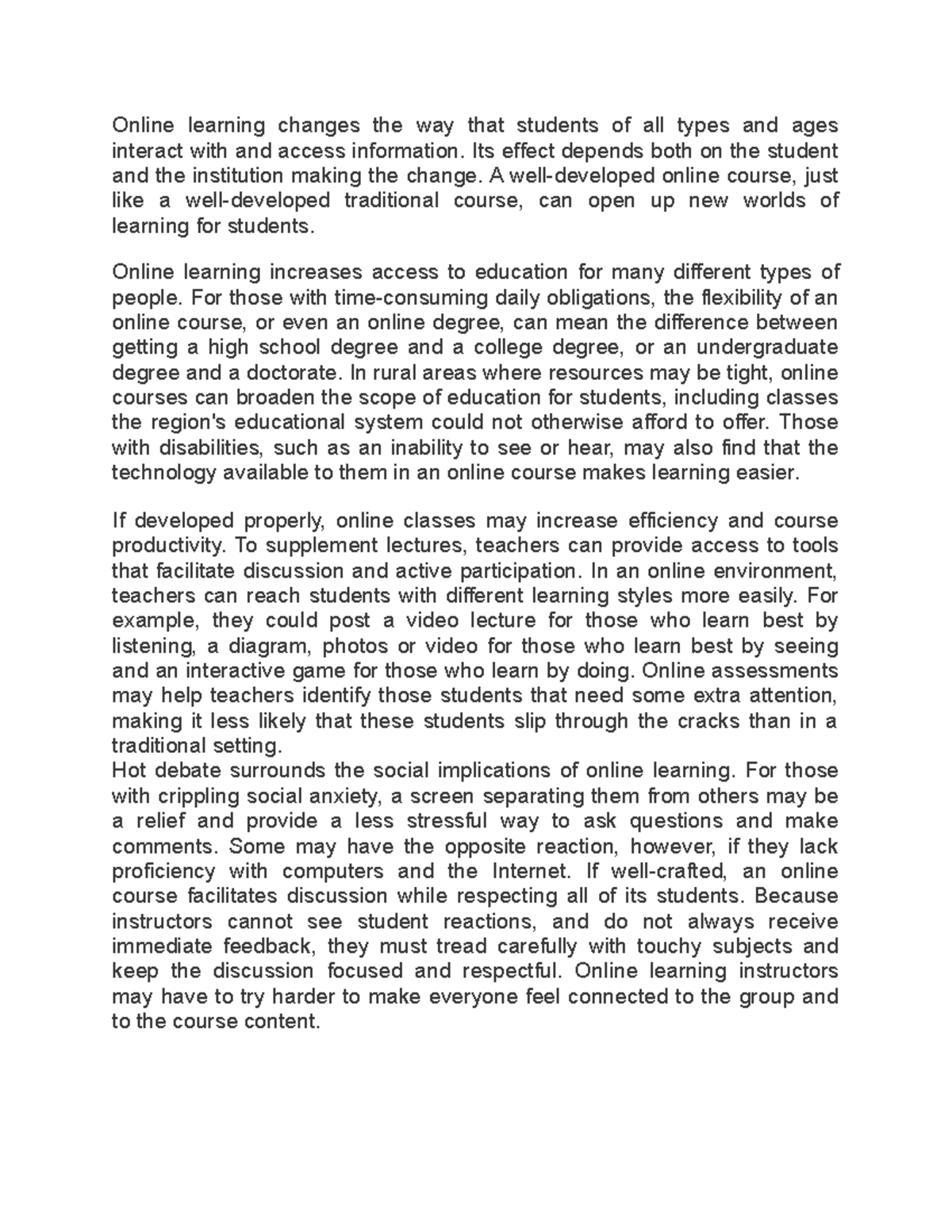 Bài tập academic writting - Online learning changes the way that ...