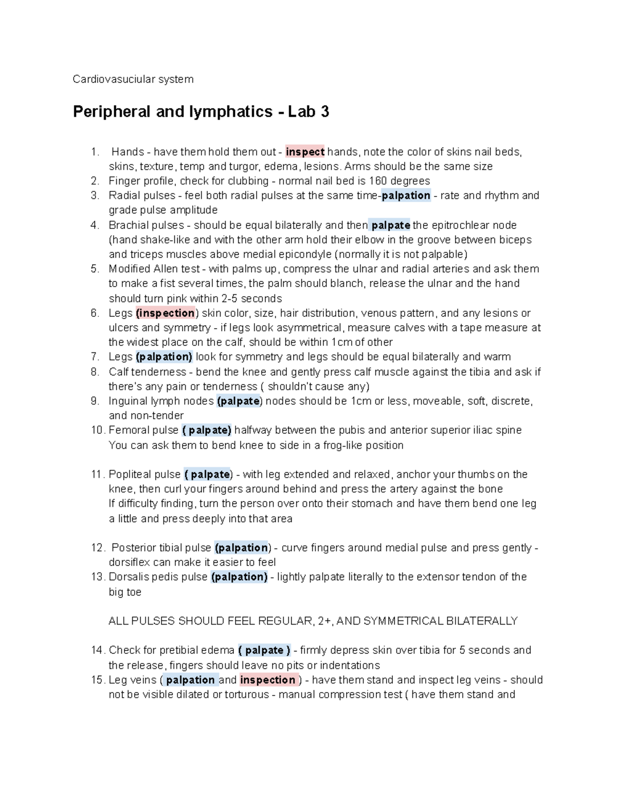 Peripheral and lymphatics - Lab 3 - Cardiovasuciular system Peripheral ...