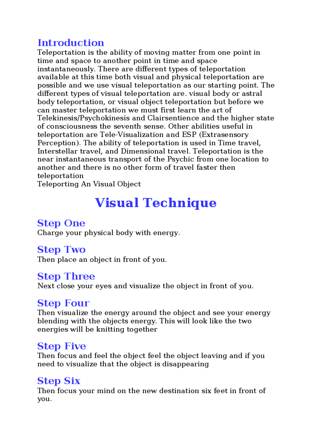 Teleportation - ESP is extra sensory perception , detailing how to ...