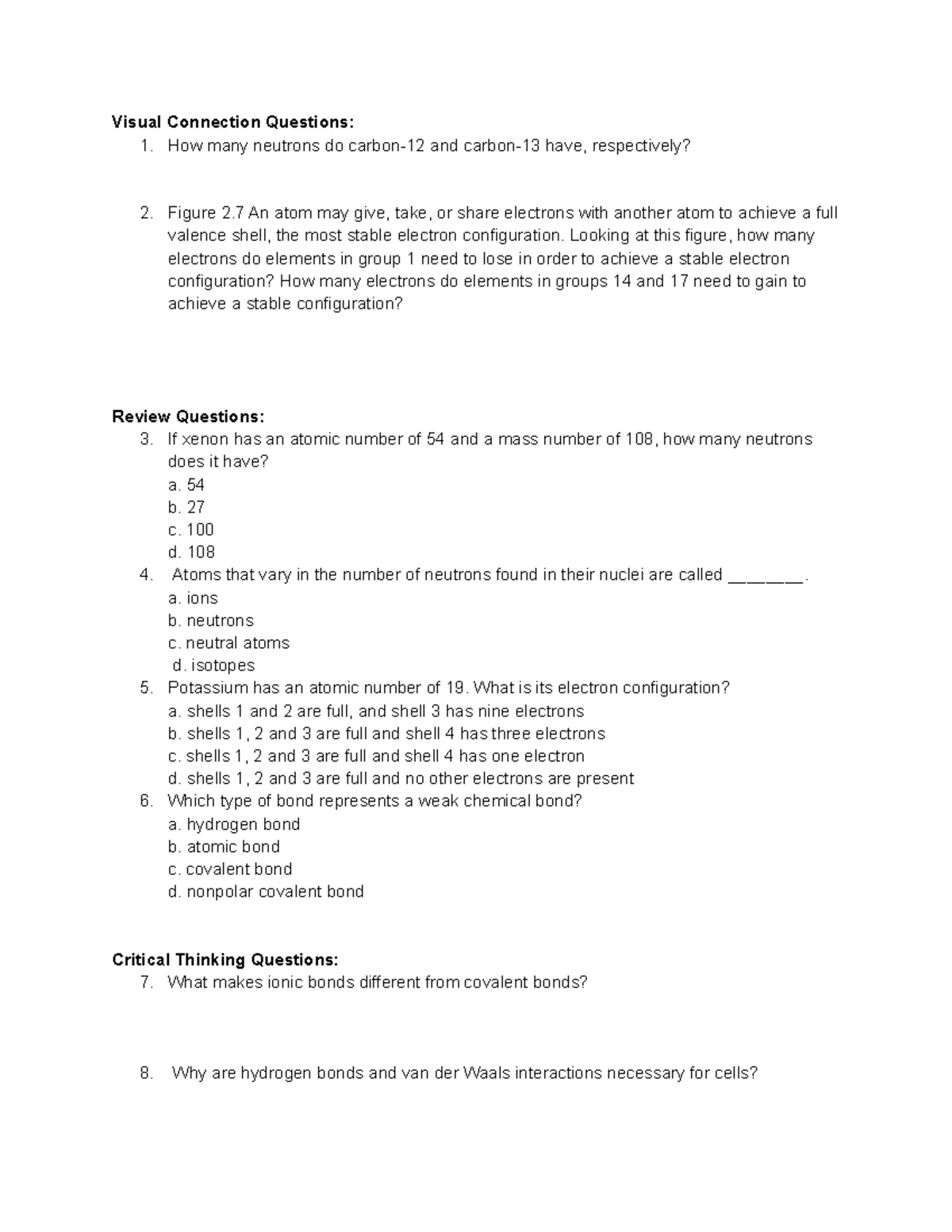 Basic Chem Practice Questions - Visual Connection Questions: 1. How ...