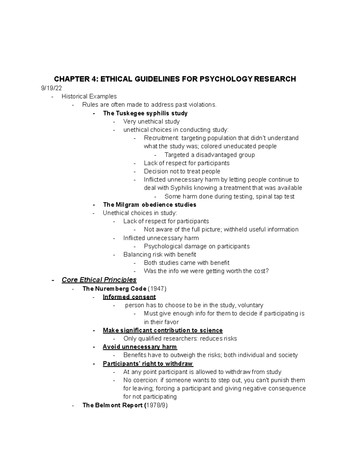 Psy 205- research psych - CHAPTER 4: ETHICAL GUIDELINES FOR PSYCHOLOGY ...