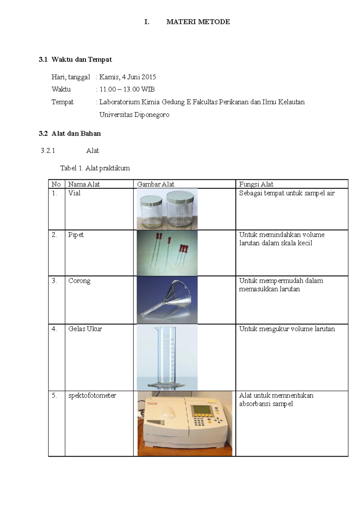 Menentukan nilai Absorbansi - I. MATERI METODE 3 Waktu dan Tempat Hari ...