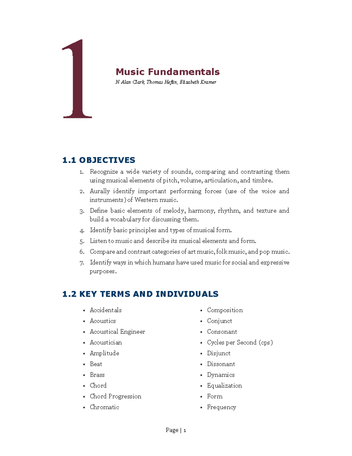 C1 Music Fundamentals - 1 objeCTives 1. Recognize a wide variety of ...
