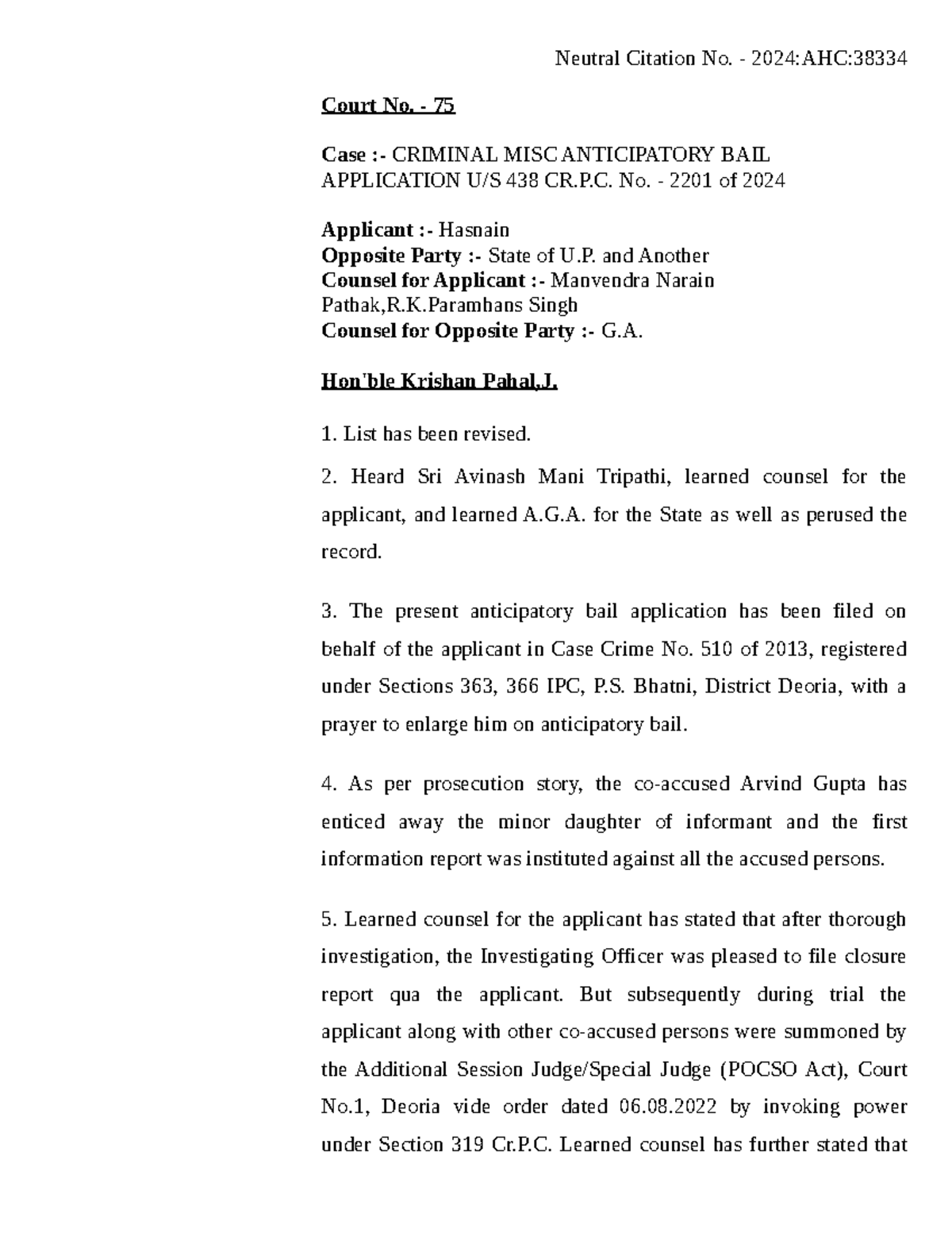 Abail(A) 2201 2024 - Bail application - Neutral Citation No. - 2024:AHC ...