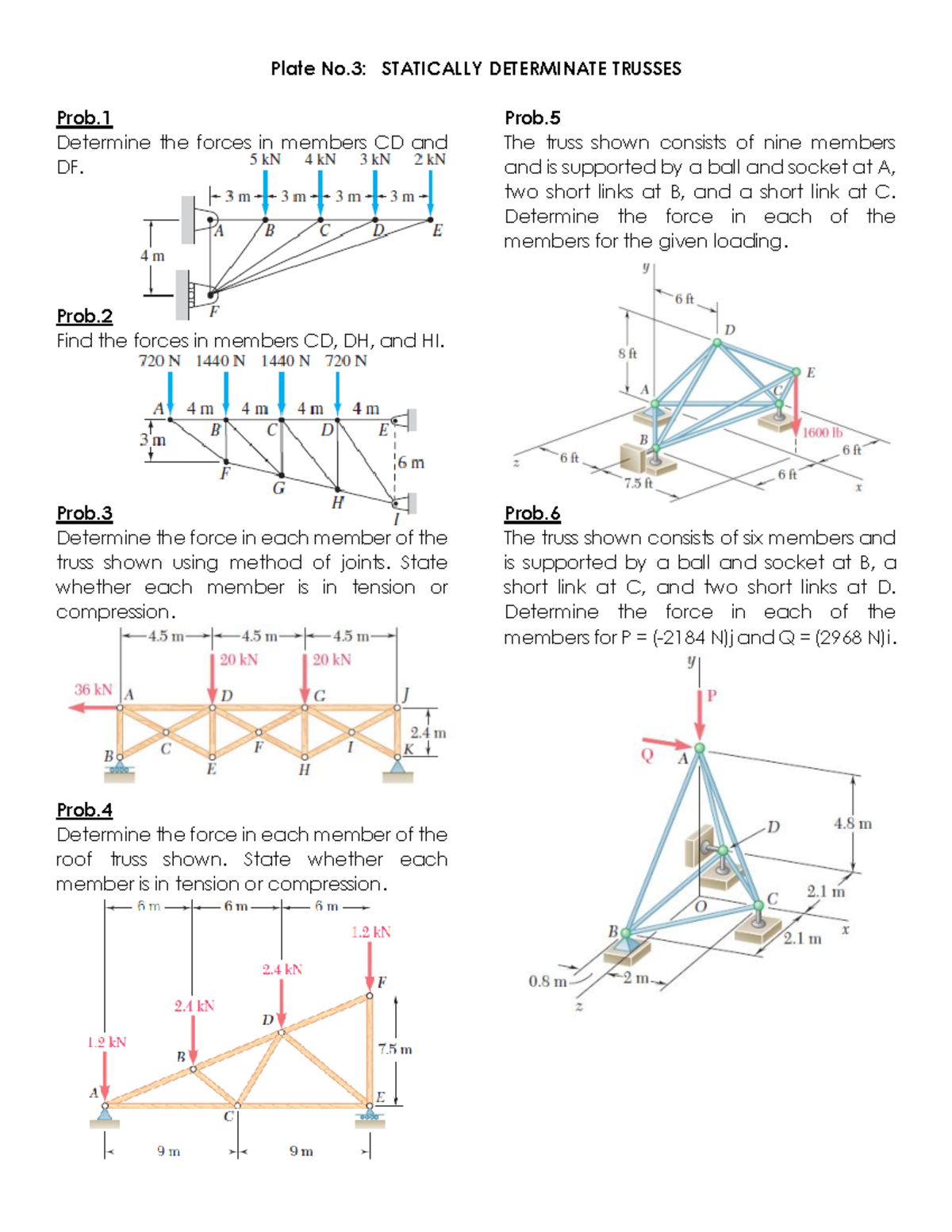 Plate-No.3_CE311 - Plate No: STATICALLY DETERMINATE TRUSSES Prob ...