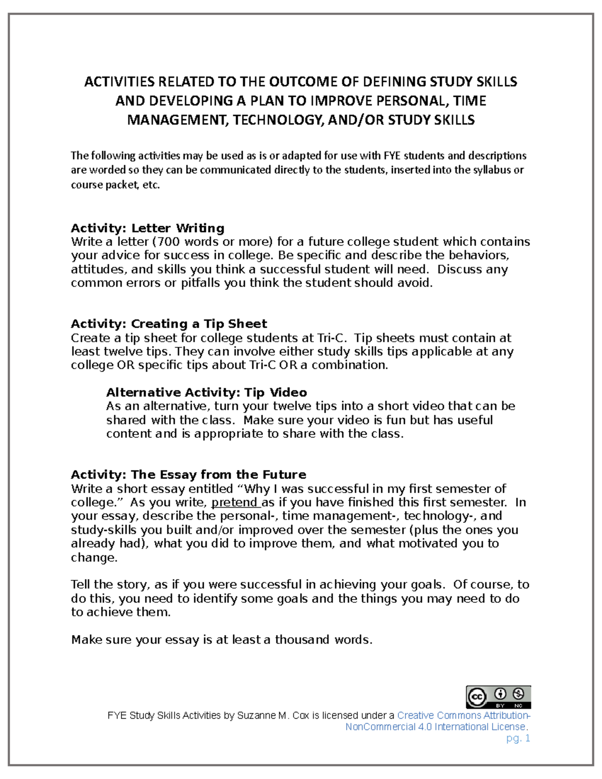 FYE Activities In Study And Personal Skills ACTIVITIES RELATED TO THE fye-activities-in-study-and-personal-skills-activities-related-to-the