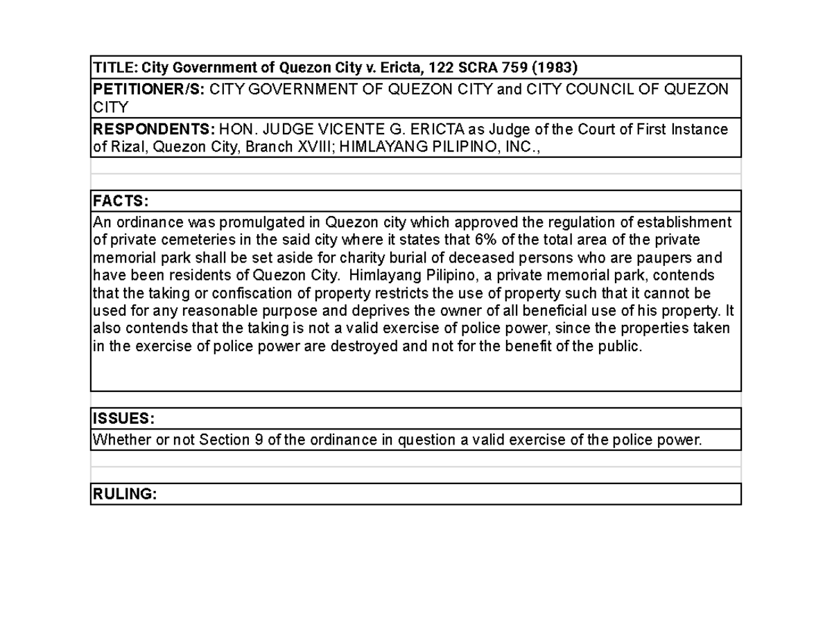Case Digests - C09* City Government of Quezon City v. Ericta, 122 SCRA ...