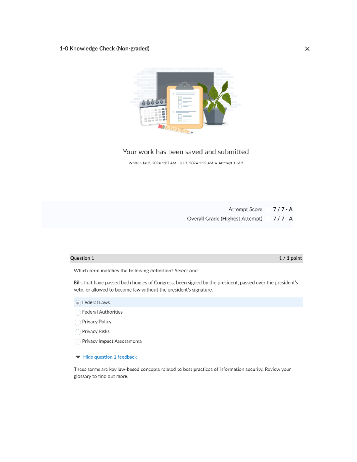 Module One CYB-260 1-0 Knowledge Check (Non-graded) - Knowledge Check X ...