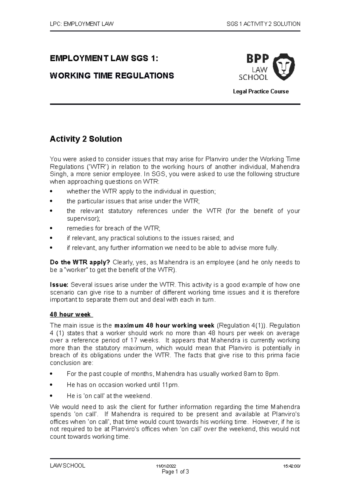 EL SGS 1 Activity 2 solution 22-23 - BPP - Studocu