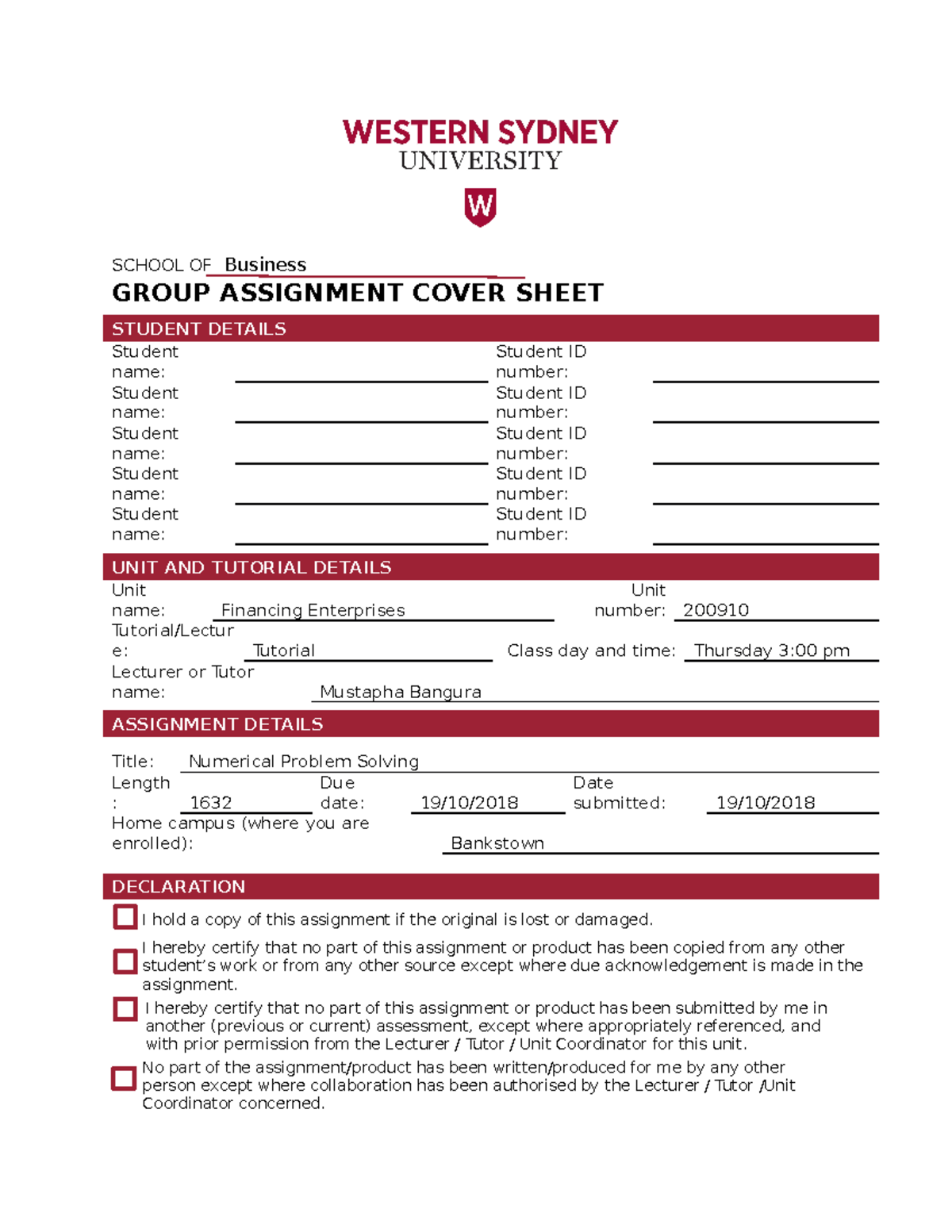 Financing Enterprises Assignment - SCHOOL OF Business GROUP ASSIGNMENT ...