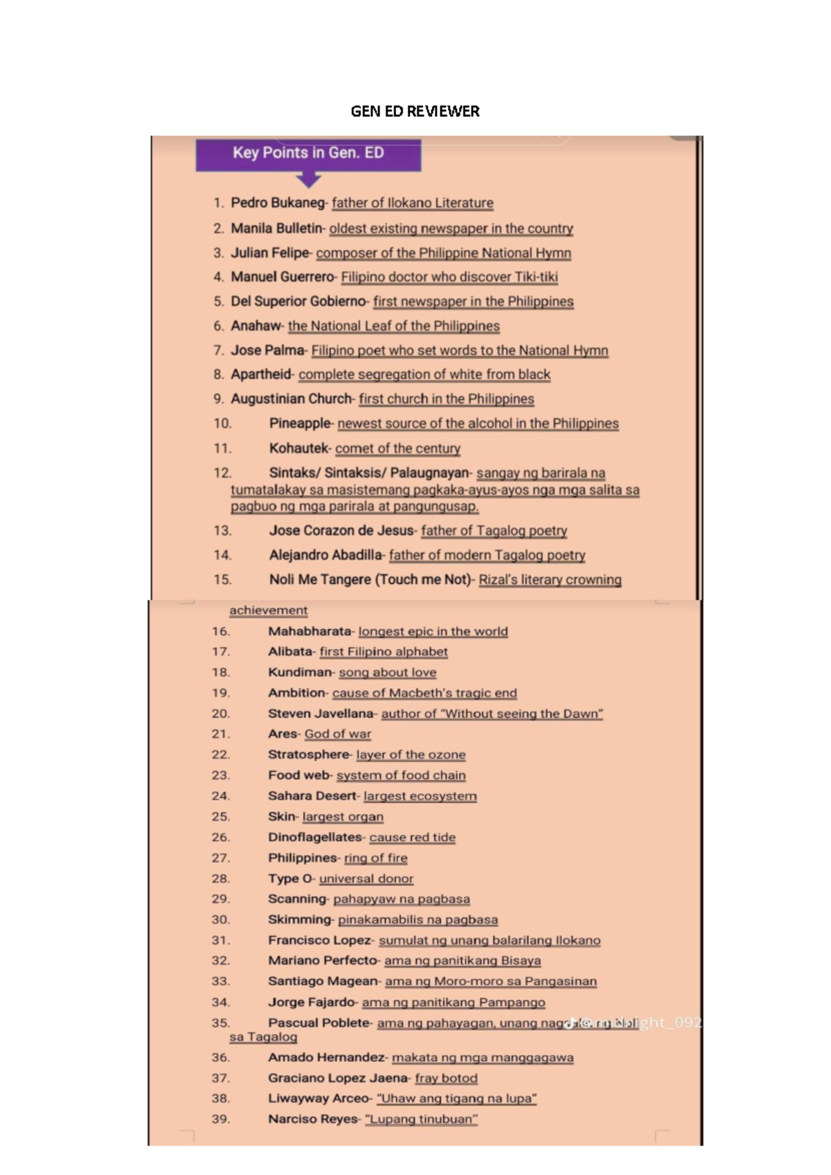 GEN-ED- Reviewer - College of Teacher Education - GEN ED REVIEWER - Studocu