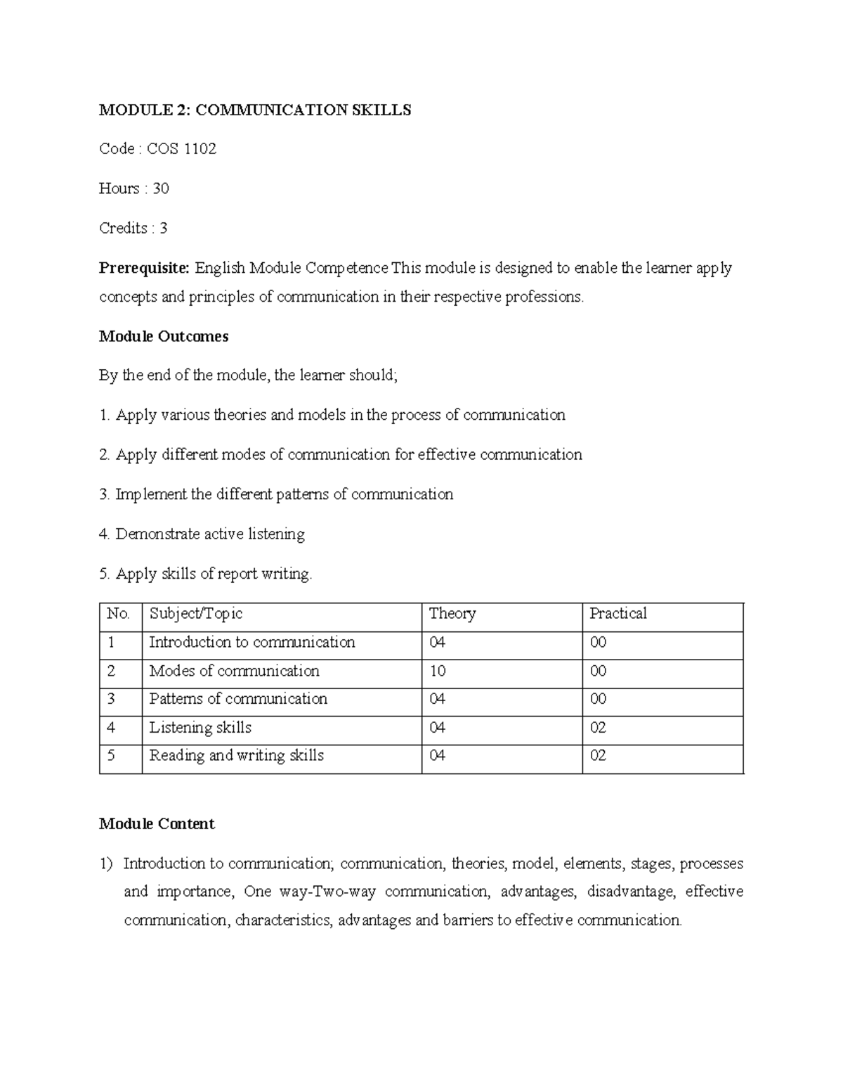 Communication Skills Outline and Notes - MODULE 2: COMMUNICATION SKILLS ...
