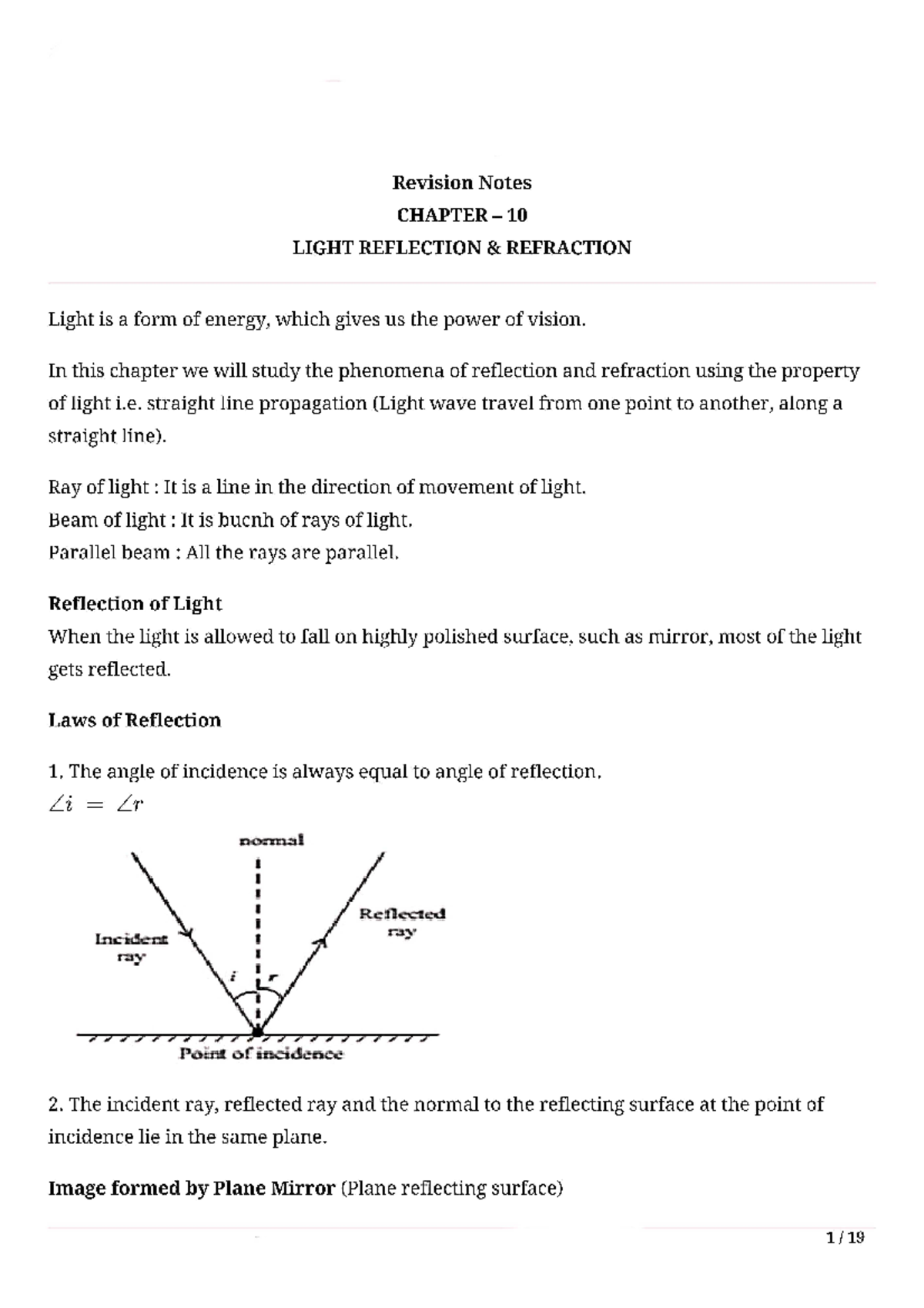 Light - Reflection and Refraction - Chemistry HL - Studocu