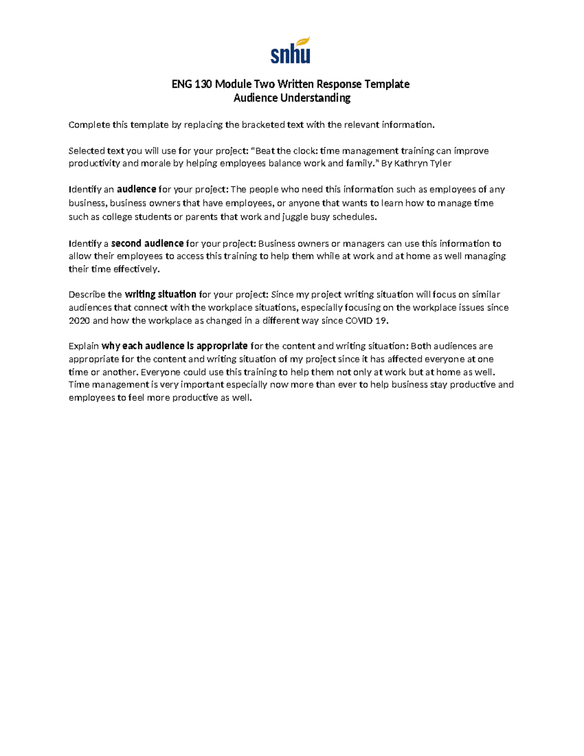 ENG 130 Module Two Written Response Wilson - Selected text you will use ...