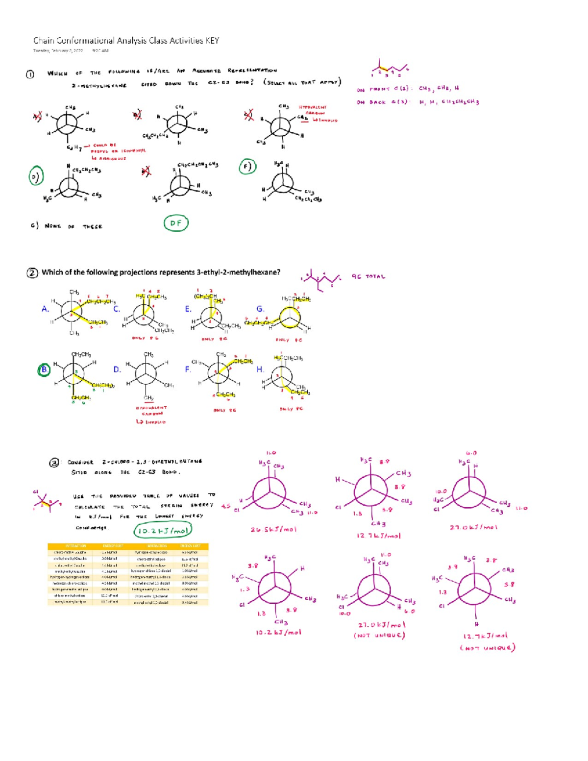 Newman Projections and Conformational Analysis Extra Practice Problems ...