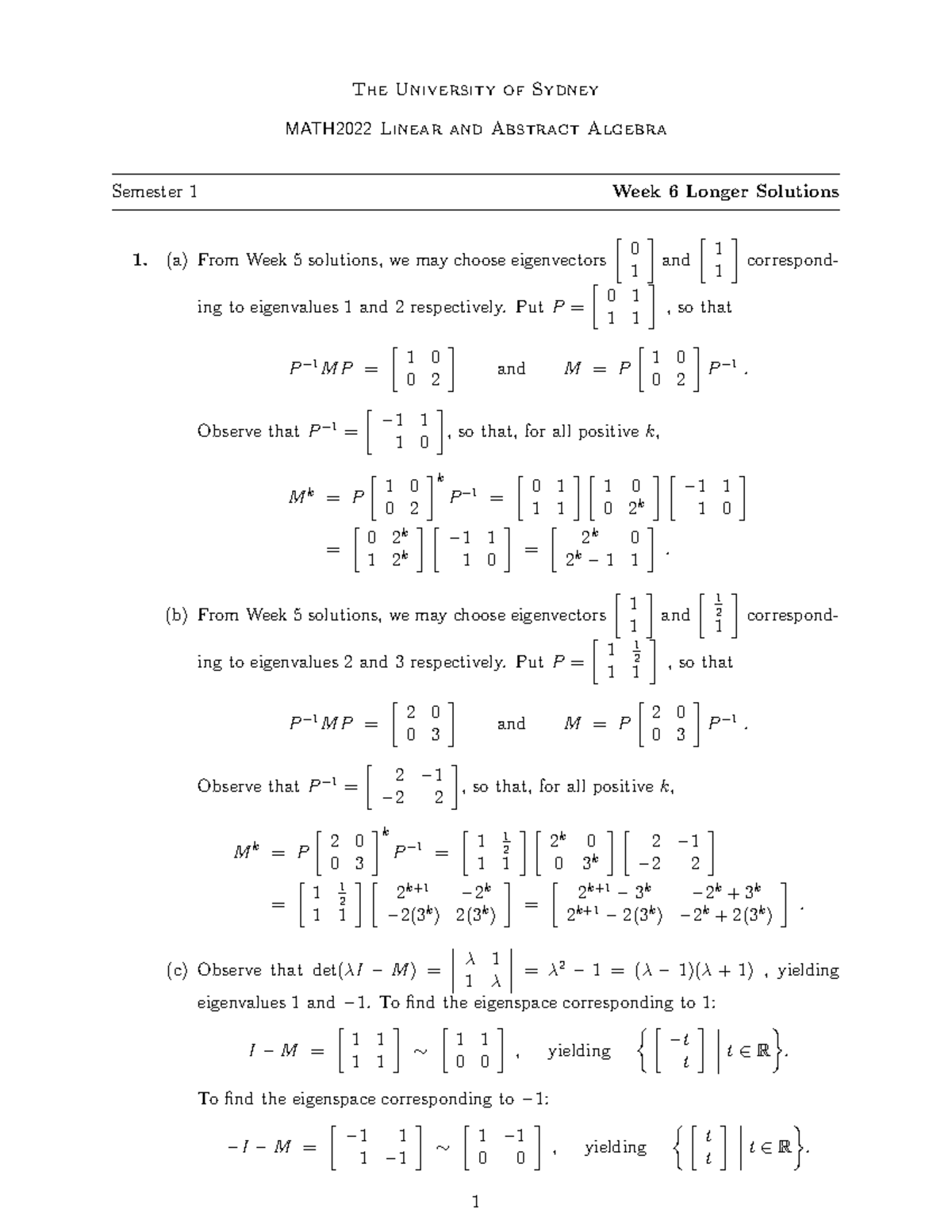 The University of Sydney MATH2022 Linear and Abstract Algebra Semester ...