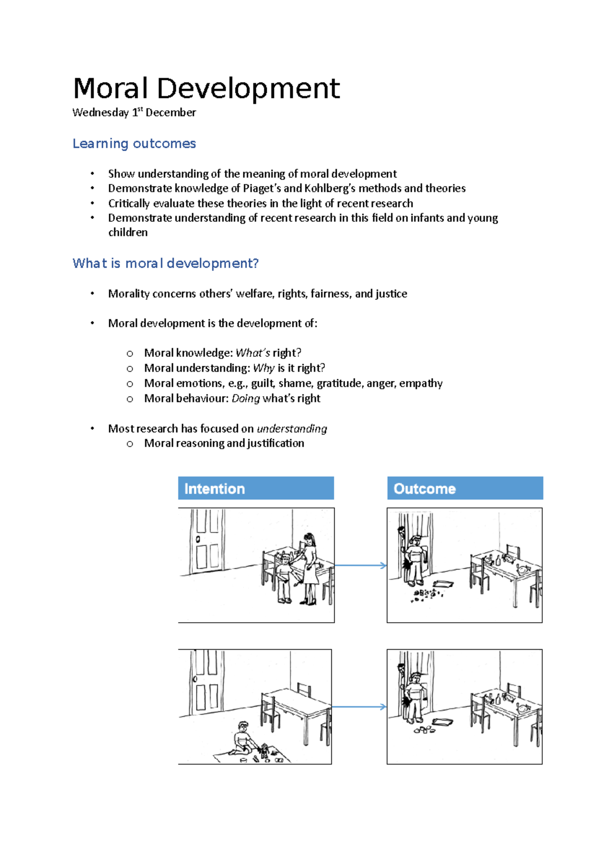 Moral developmental - Lecture notes 10 - Moral Development Wednesday ...