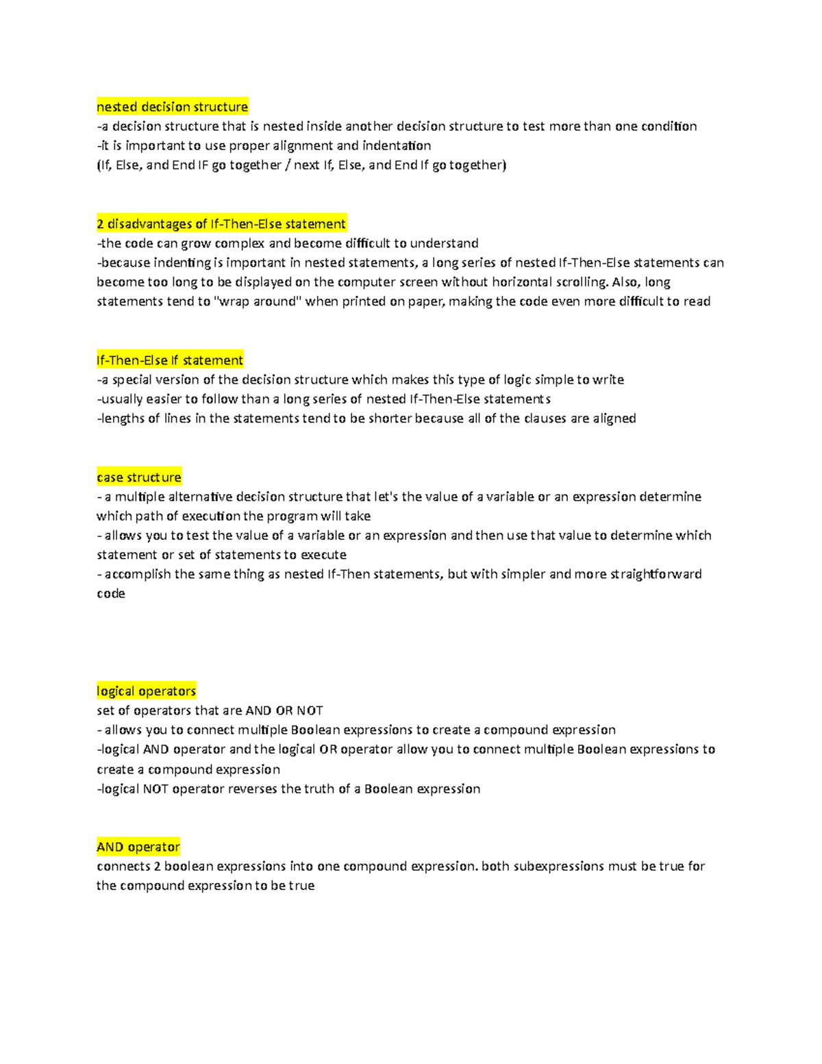 Studyset 8 - CSCI1923 - nested decision structure -a decision structure that is nested inside ...