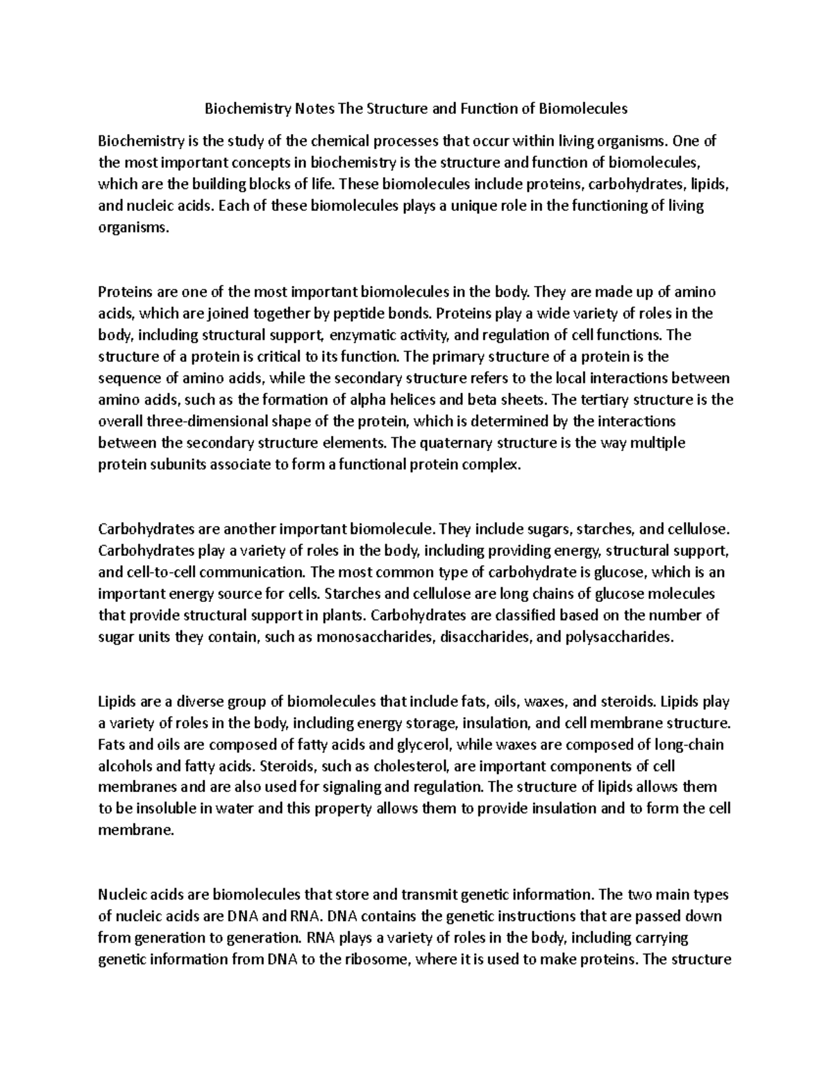Biochemistry Notes The Structure and Function of Biomolecules - One of ...