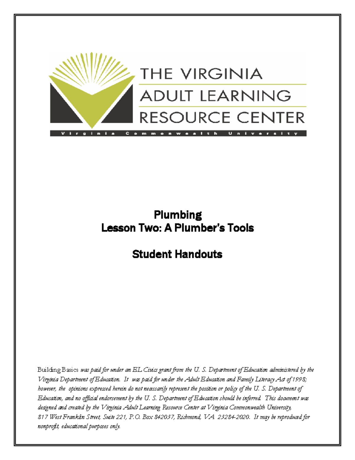 Lesson 2-A Plumber s Tools Student Handouts - Plumbing Lesson Two: A ...