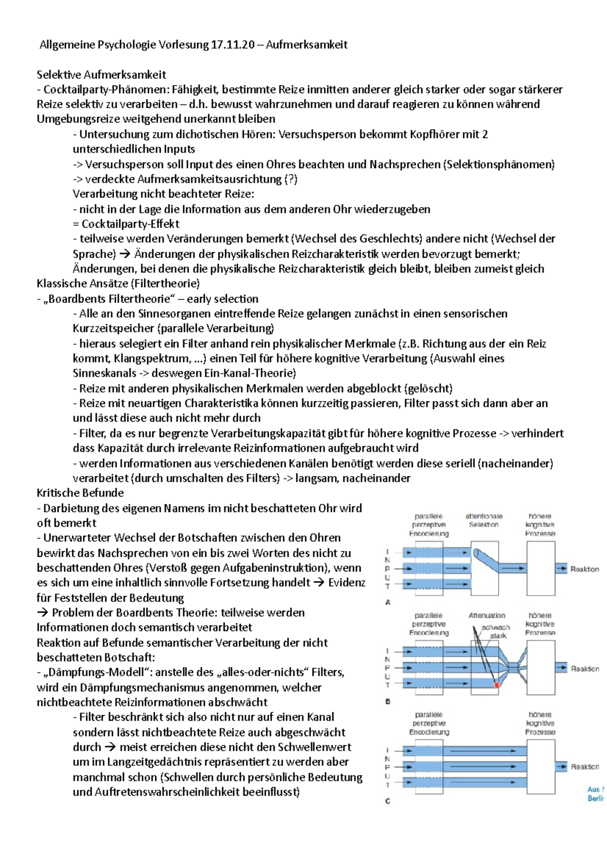 Allgemeine Psychologie Vorlesung 17.11.20 Aufmerksamkeit - Allgemeine Psychologie Vorlesung 17. ...