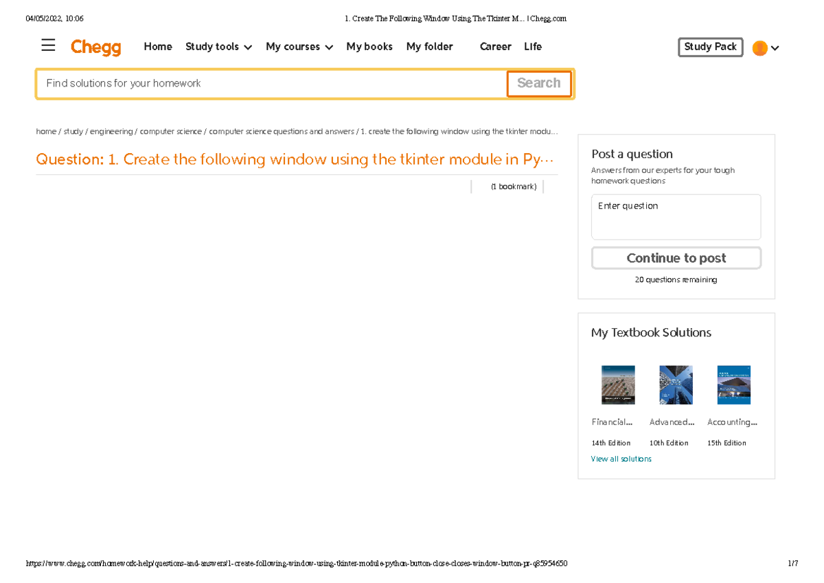 1. Create The Following Window Using The Tkinter M... Chegg - home ...