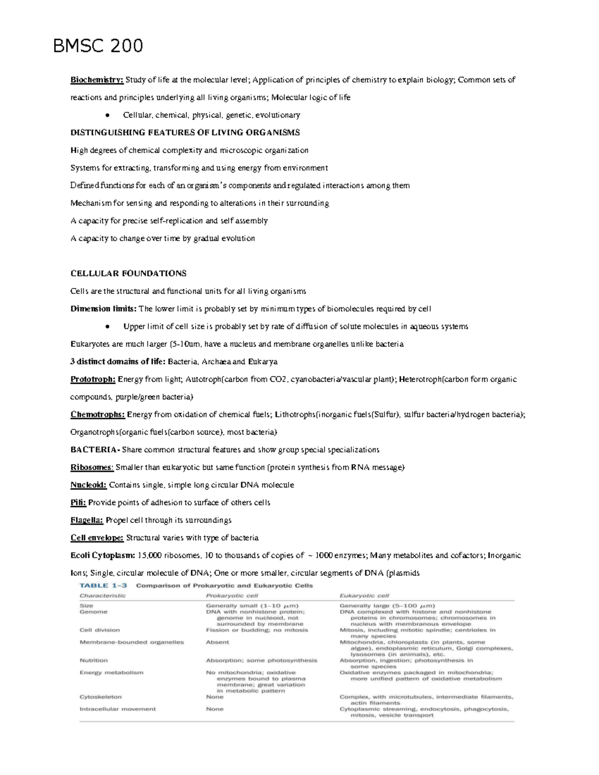 Lecture notes, all lectures - BMSC 200 Biochemistry: Study of life at ...