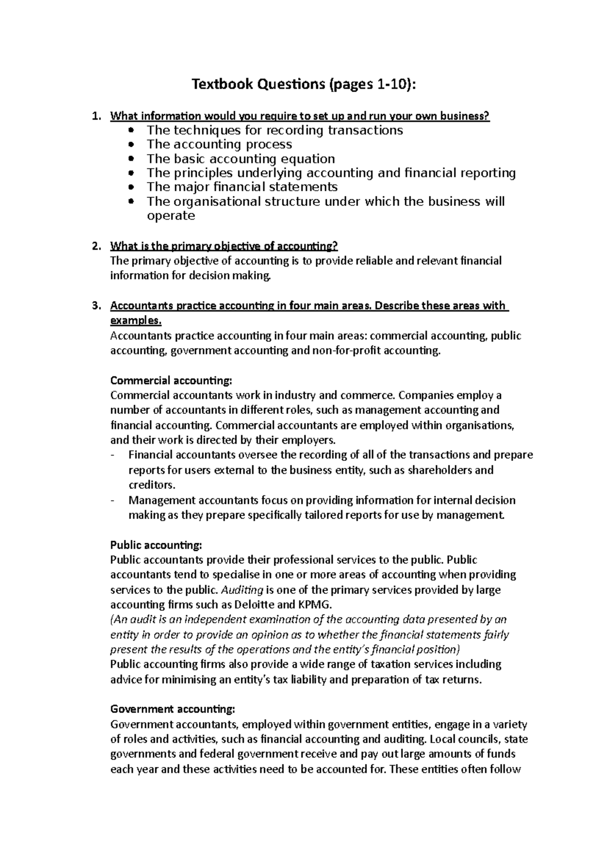 Textbook Questions from week one of accounting - Textbook Questions ...