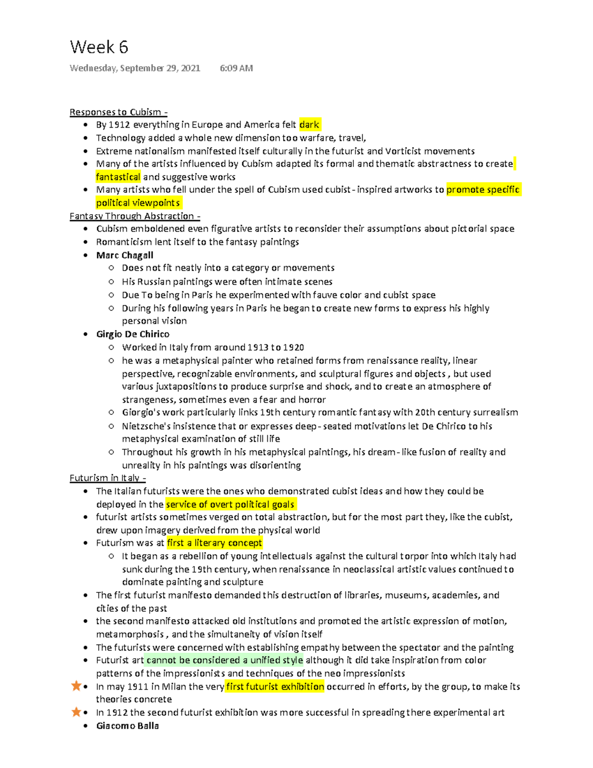 History of modern art notes 6 - Responses to Cubism - By 1912 ...