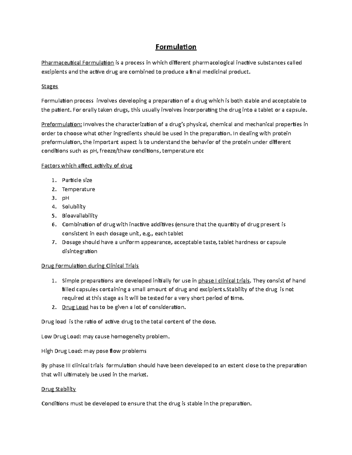 Formulation - Notes - Formulation Pharmaceutical Formulation is a ...