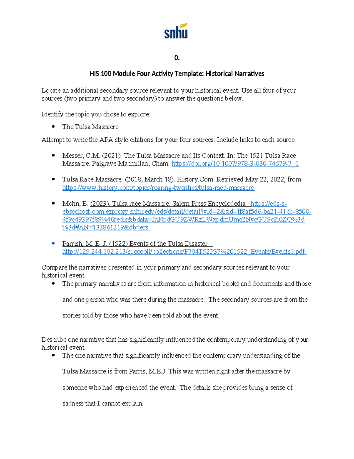 Module 4 Activity Narratives Final - 0. HIS 100 Module Four Activity ...