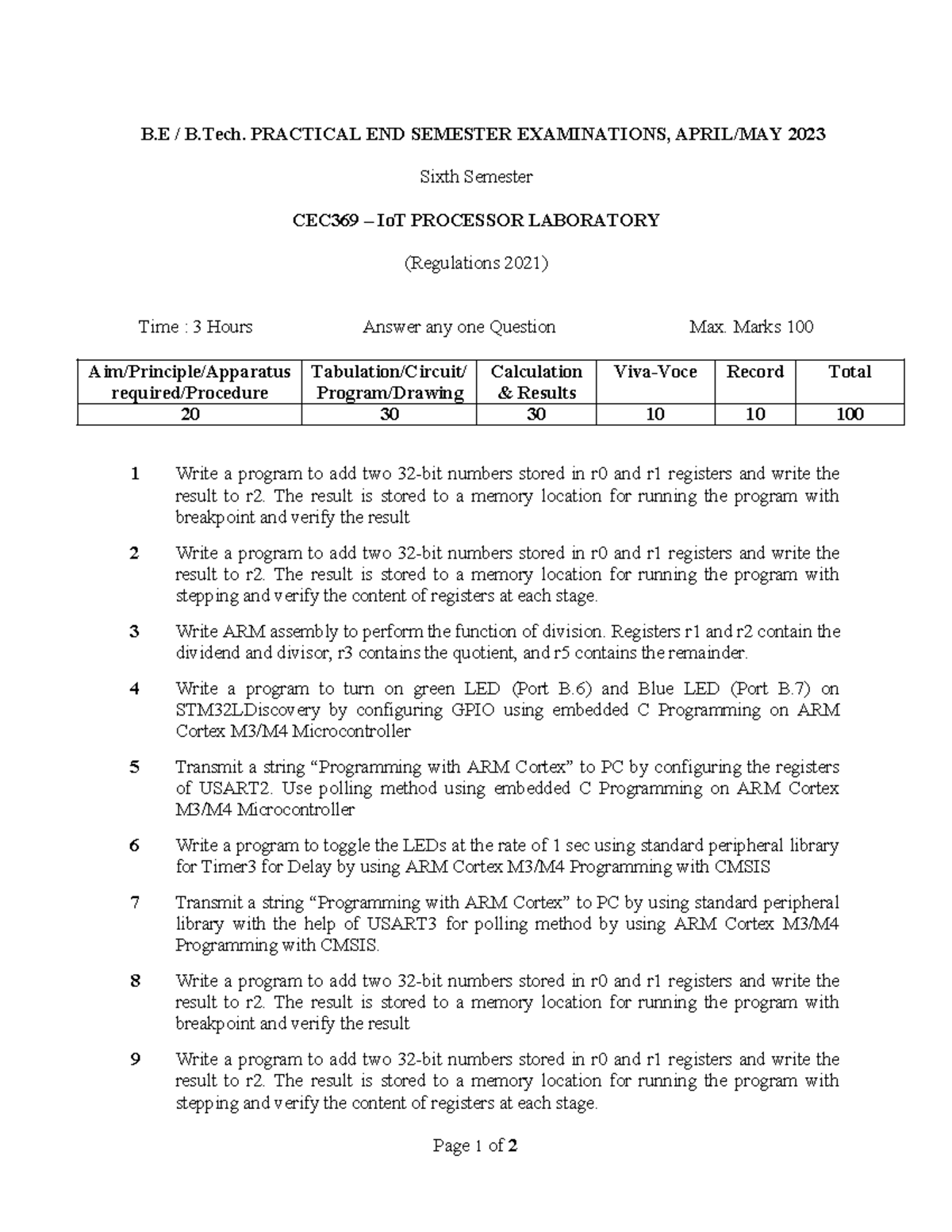 University Questions-CEC369-IOT Processor - Page 1 of 2 B / B ...