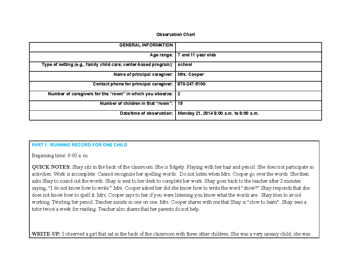Chart 7 and 11 years old - Observation Chart GENERAL INFORMATION Age ...