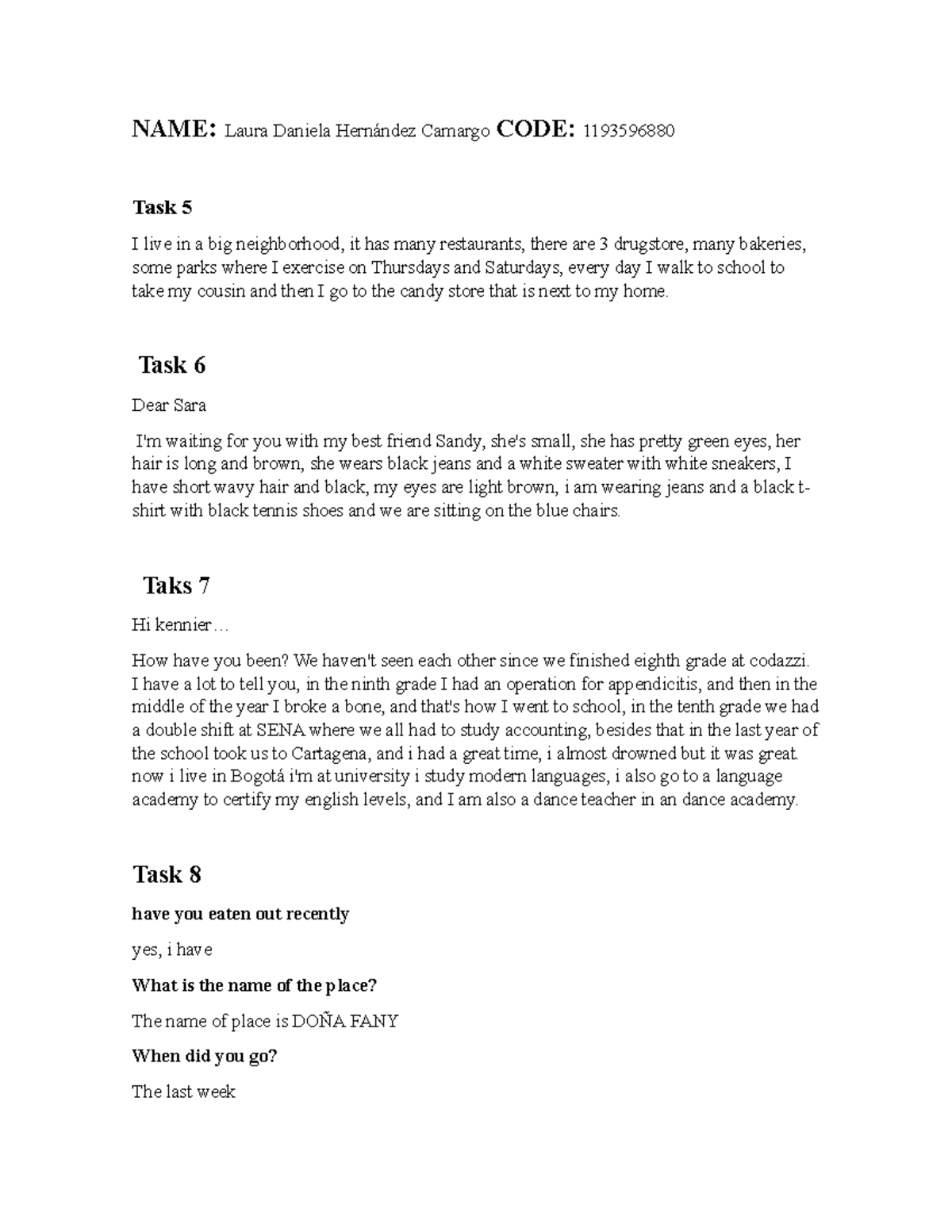 Task 5 to 8 - task smart - NAME: Laura Daniela Hernández Camargo CODE ...