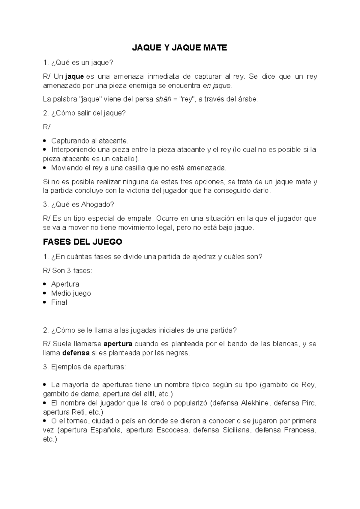 Ajedrez - Info - JAQUE Y JAQUE MATE ¿Qué es un jaque? R/ Un jaque es ...