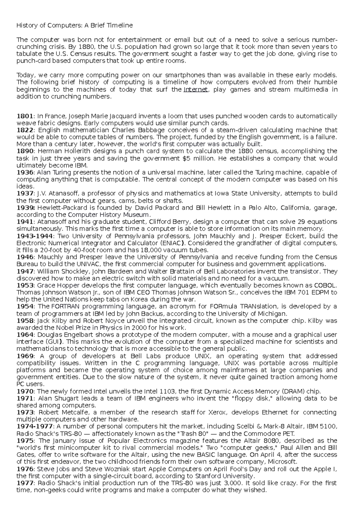 History of Computers - By 1880, the U. population had grown so large ...