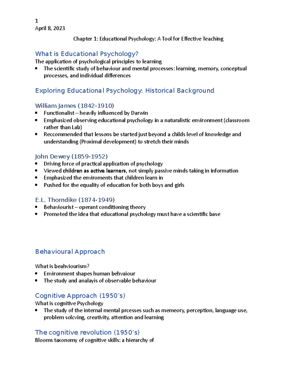 Chapter 1 - lecture notes - 1 April 8, 2023 Chapter 1: Educational ...