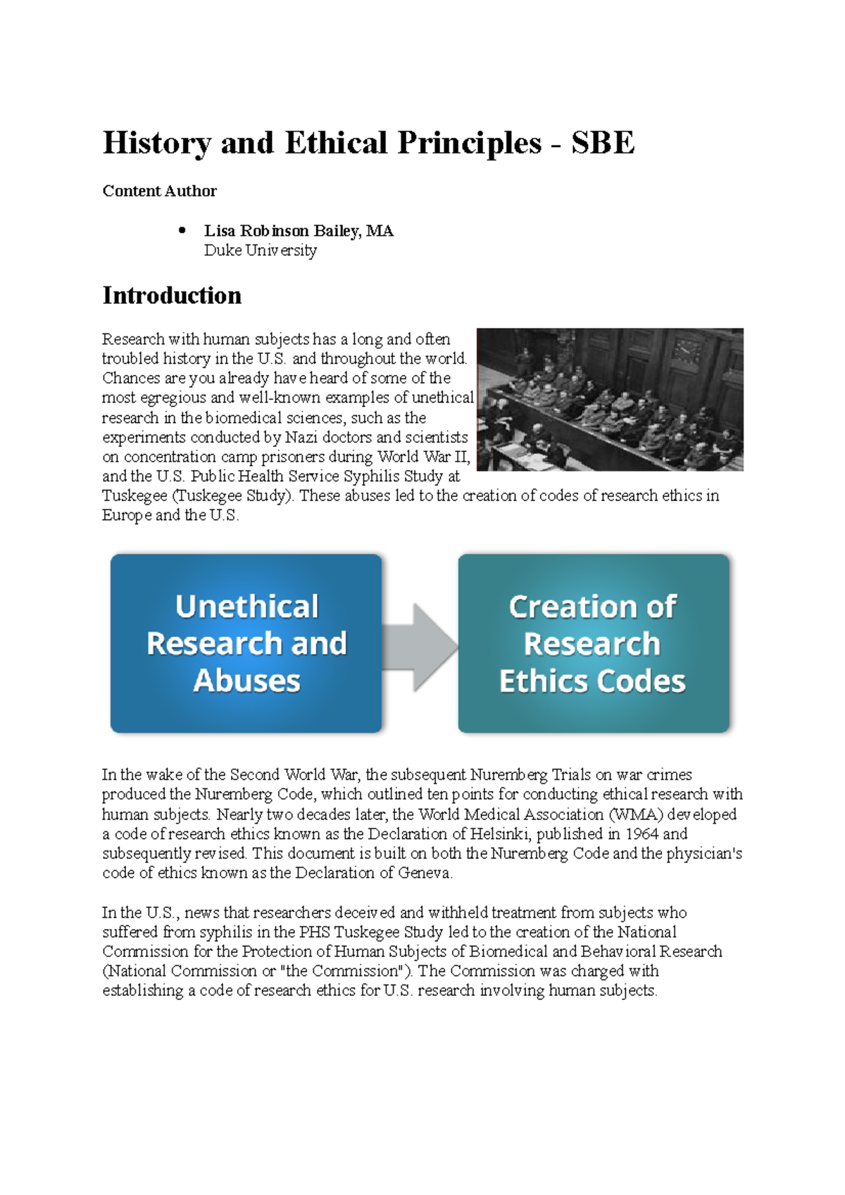 History and Ethical Principles - and throughout the world. Chances are ...