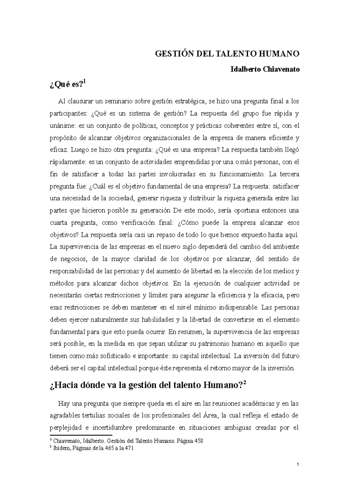 1ra. Lectura Gestion del Talento Humano I. Chiavenato - GESTIÓN DEL ...