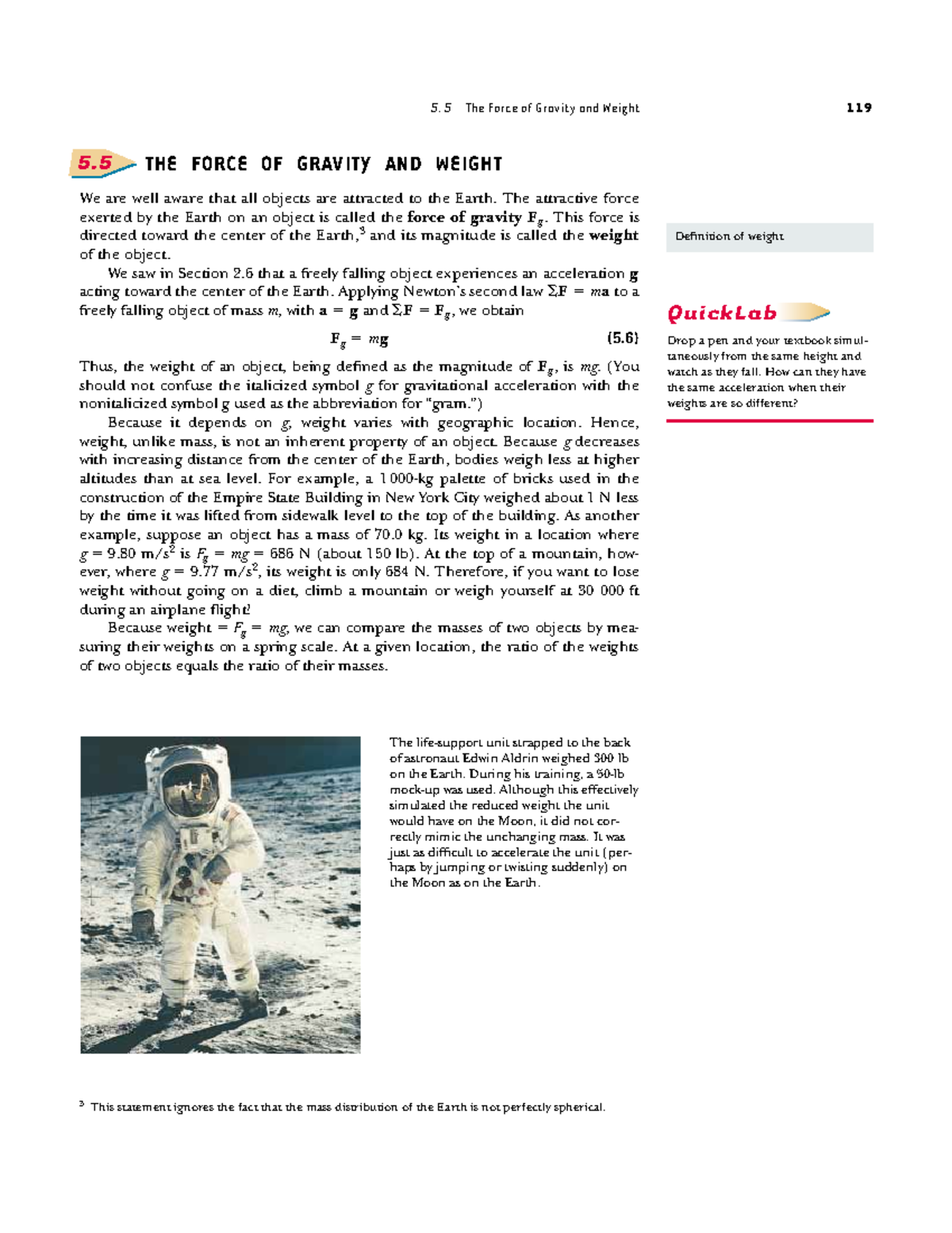 Fundamentals of Physics -7 - 5 The Force of Gravity and Weight 119 THE ...