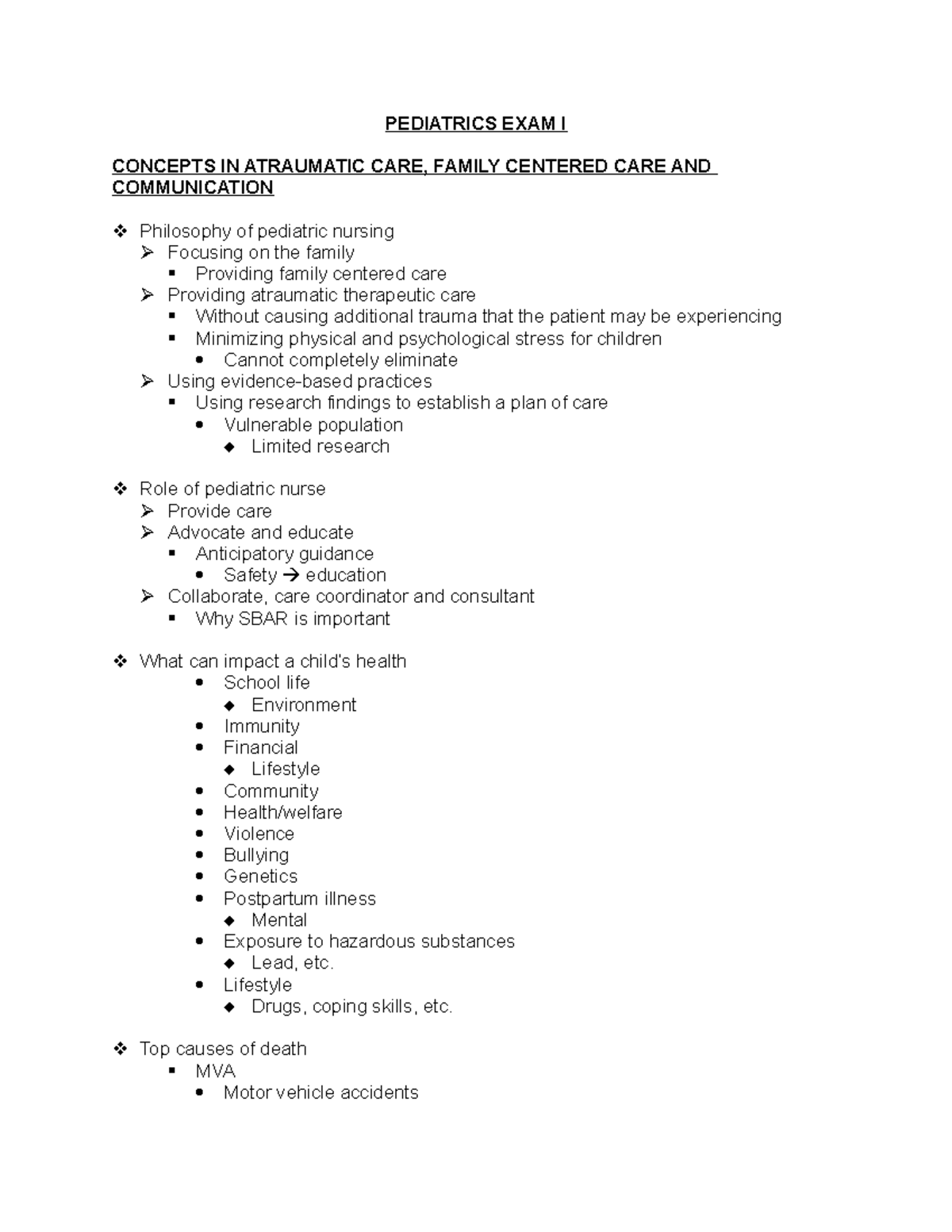 Pediatrics EXAM I - Lecture notes 1-3 - PEDIATRICS EXAM I CONCEPTS IN ...