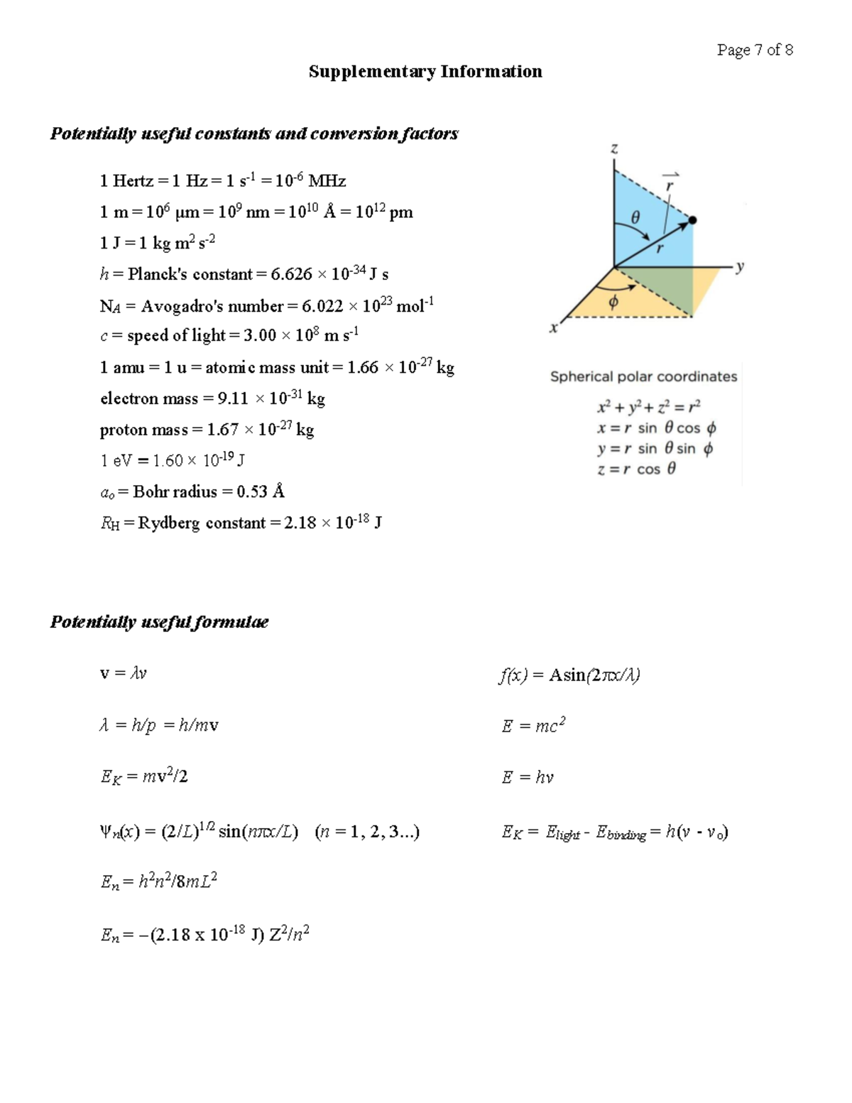 Chem121 Formula Sheet - Page 7 of 8 Supplementary Information ...