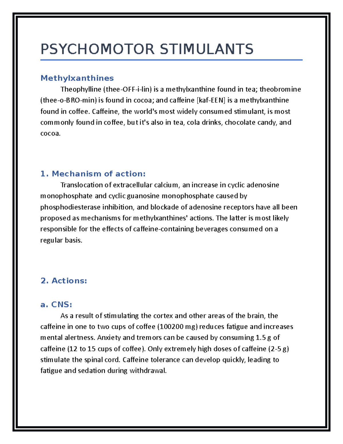 Overview OF THE Psychomotor Stimulants - PSYCHOMOTOR STIMULANTS ...