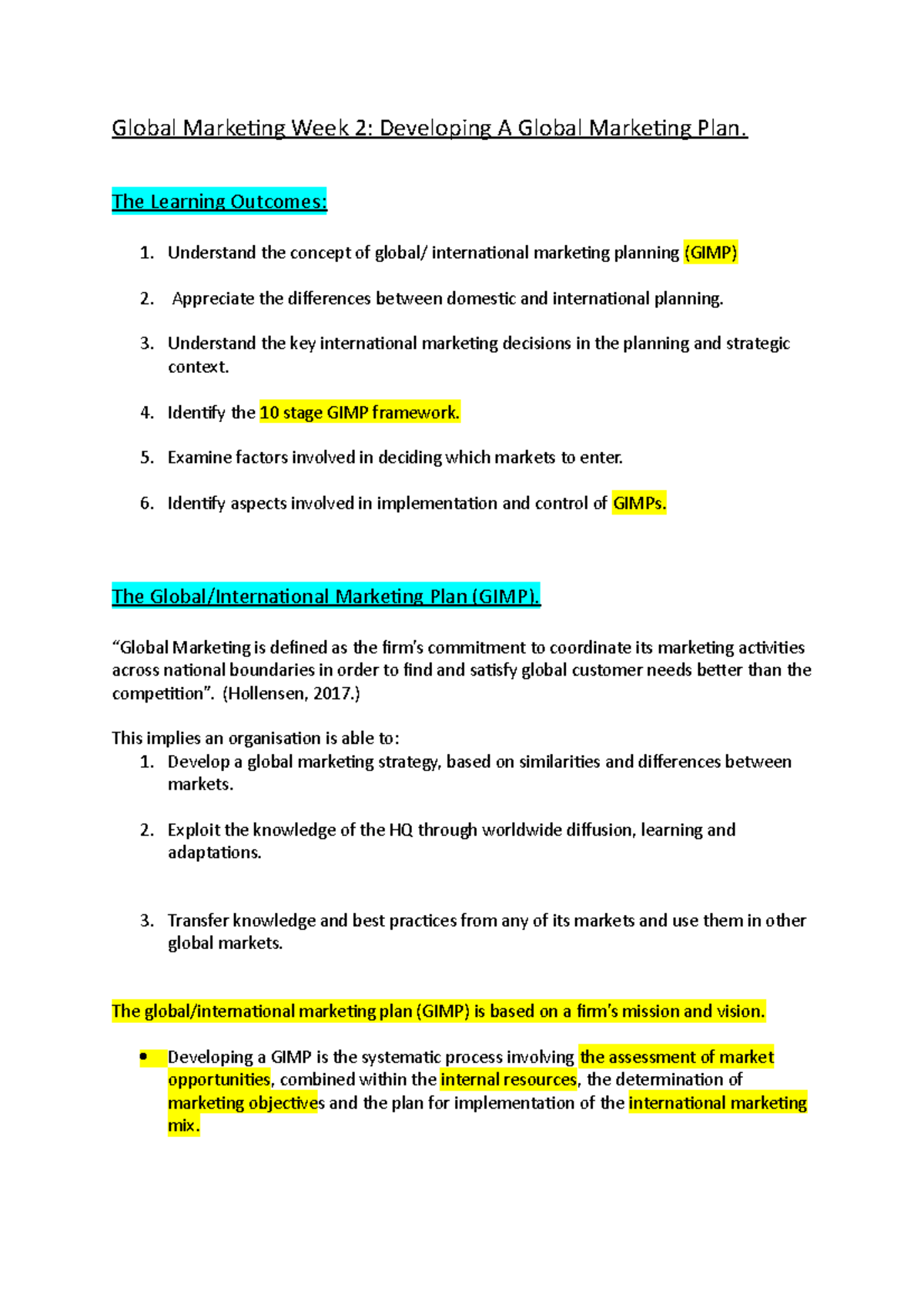 Global Marketing Week 2:Developing A Global Marketing Plan. - The ...